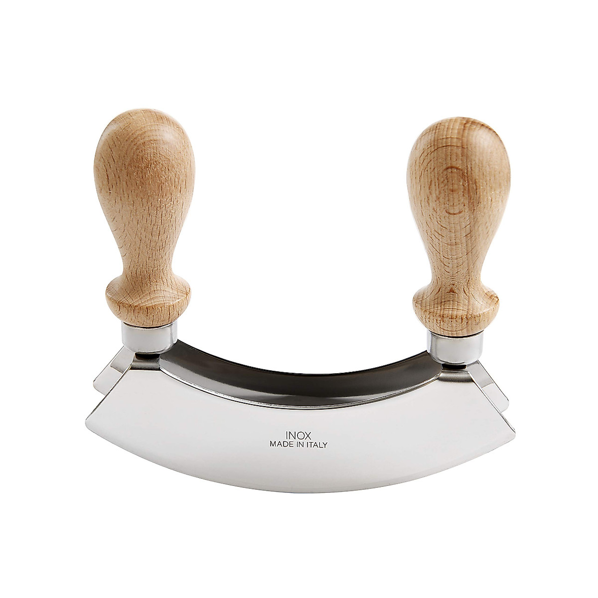 Fantes Double Mezzaluna Vegetable Chopper Rocking Knife, 5.5-Inch Stainless Steel Blade with Beechwood Handles, The Italian Market Original since 1906,Brown