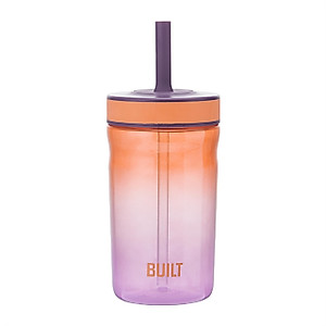 BUILT 16 fl oz Single-Walled Tritan Straw Seal Bedford Tumbler, Straw Lid Spill-resistant Travel Cup Keep Drinks Cold for Home Travel, Purple Sunset