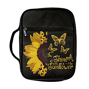 SCRAWLGOD Sunflower Butterfly Print Bible Cover Case for Women Girls Teens Scripture Bag Book Protective,Bible Tote Bag Book Cover, Bible Accessories, Christian Gifts
