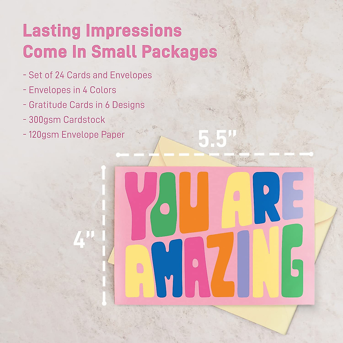 S&O Fun Thank You Cards with Envelopes - Assorted Thank You Cards to Express Gratitude - Thank You Notes with Envelopes Set of 24 - Gratitude Note Cards with Envelopes in Pop Colors to Mix & Match