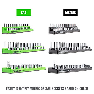 OEMTOOLS 22488 6 Pack Set Metric and SAE Magnetic Socket Tray Set, Black and Green Socket Organizers, 1/4, 3/8, 1/2 Inch Drive Socket Organizer Tray Set