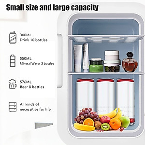 Mini Compact Fridge, 8 L Single Core Skincare Refrigerator Beauty Fridge with Mirror & Light Portable Cooler Warmer Refrigerator Fridge for Skincare, Makeup, Beverage