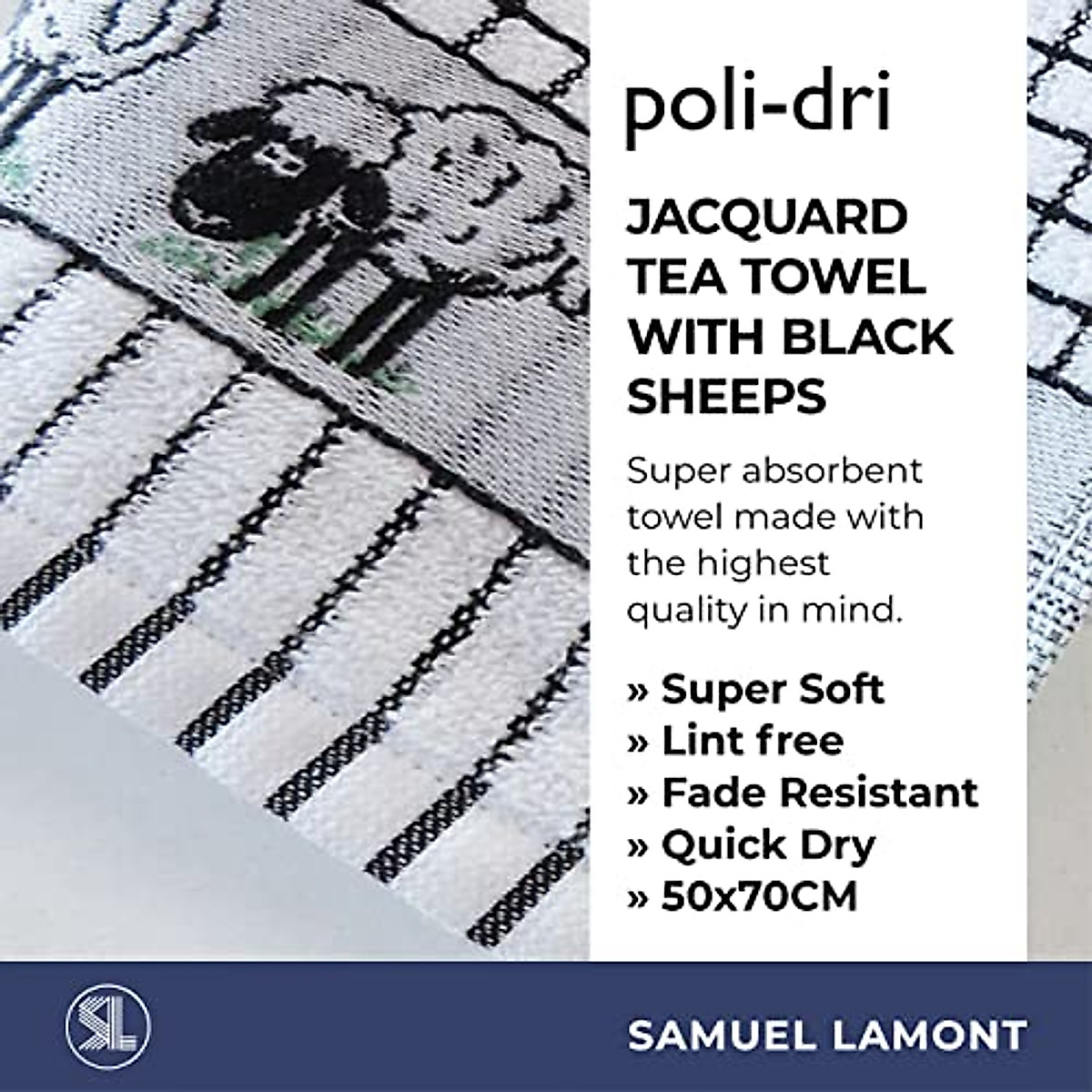 Samuel Lamont Poli Dri 100% Cotton Dish Towel - Black Sheep