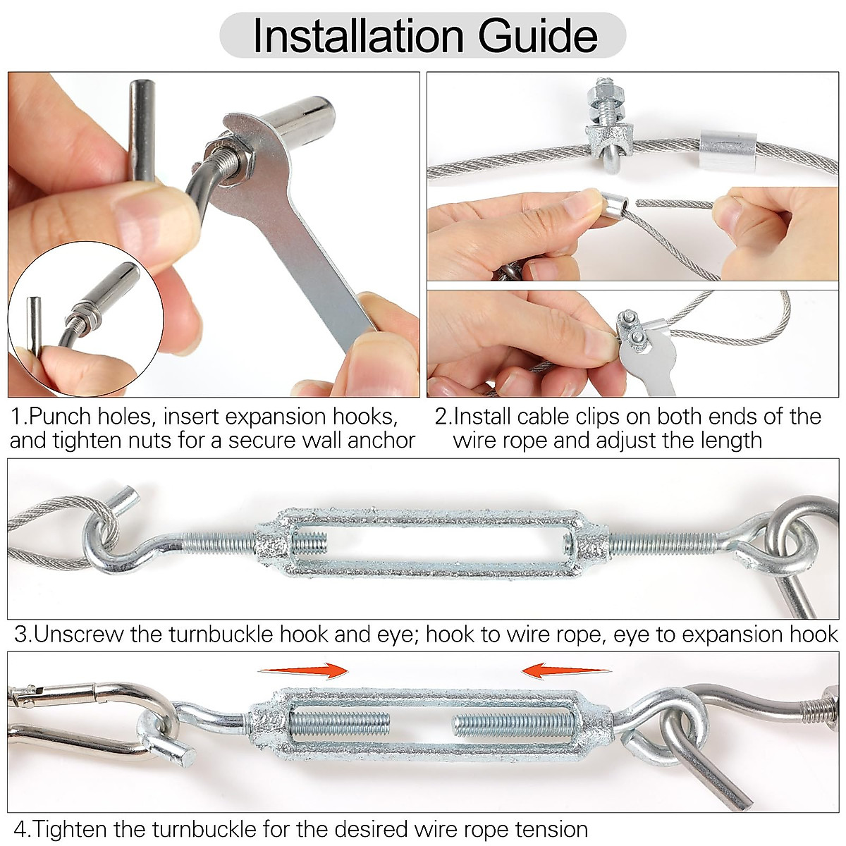 OOTSR Stainless Steel Clothesline, 16.4ft Clothing Wire for Indoor Outdoor, Laundry Drying Rope with Turnbuckle and 6 Clothespins, Heavy Duty Shower Line for Home Camping Accessories