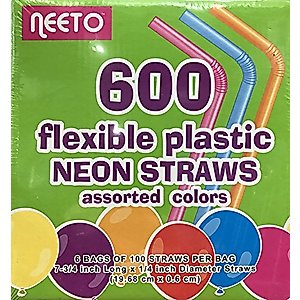 Neeto Plastic Neon Color Straws 7.75" 600 Count