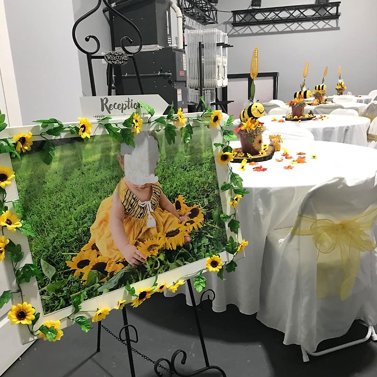 Artificial Sunflower Garlands Hanging Sunflower Vine 5pcs 7.8FT Silk Sunflowers with Green Leaves for Wedding Party Garden Home Decor