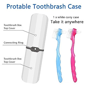 Jrehoor Denture Brush, 2 Pieces False Toothbrush with White Carrying Case, Multi-Layered Bristles Ergonomic Rubber Handle for Fake Teeth Cleaning