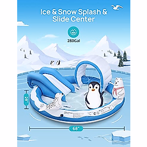 Inflatable Play Center, EVAJOY Kiddie Pool with Slide for Children, Sprinkler, Ice & Snow Theme with Inflatable Dolls, Easy Setup for Garden, Backyard, Indoor Usage