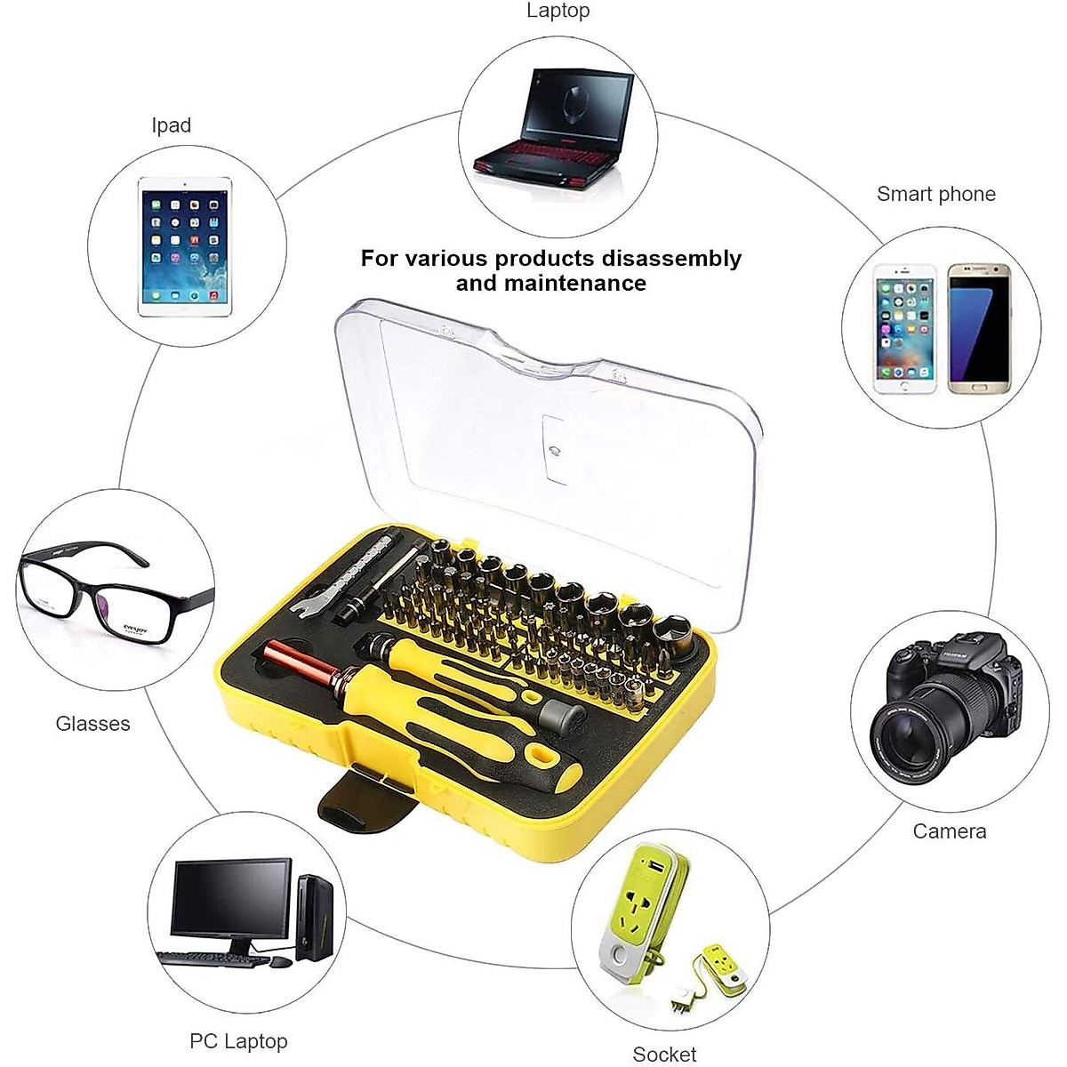 ZRSJ 71 Piece Precision Screwdriver Kit Accessory Set, Professional Magnetic Screwdriver Set, Compatible with iPhone, iPad, Mac, Tablet, Notebook and More (Color : Yellow)