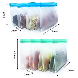 Reusable Food Storage Bags 8 Pack - Stand Up BPA FREE Leakproof Freezer Bags( 4 pack 1/2 Gallon Bags + 4 pack Sandwich Bags) Plastic Free Lunch Bag | Eco-friendly
