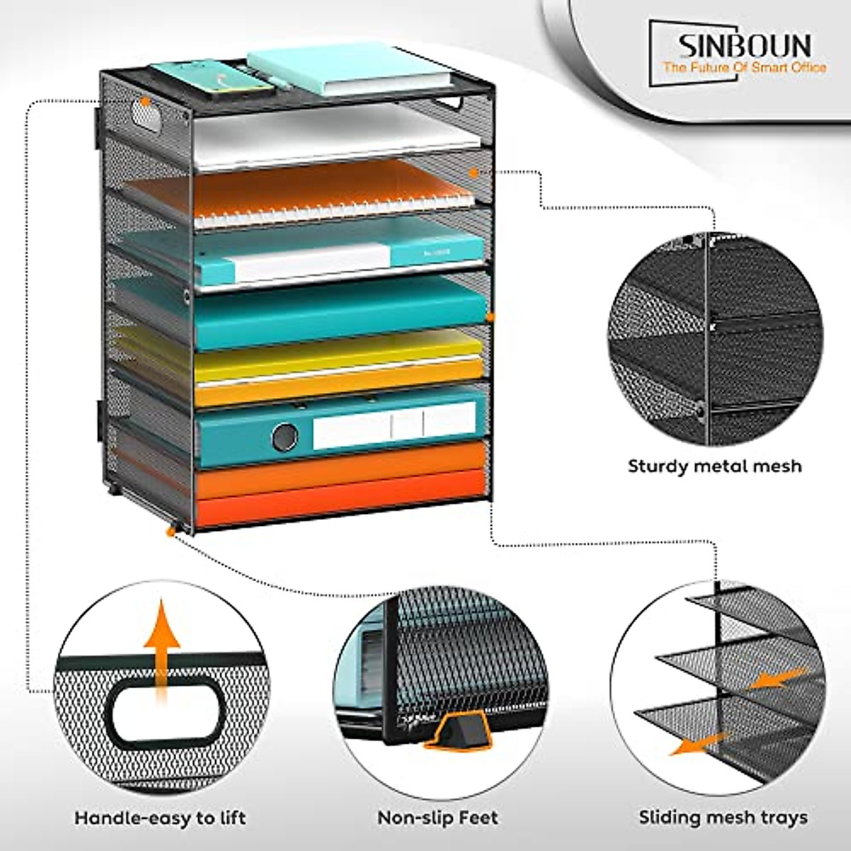 Sinboun 8-Tier Paper Organizer Letter Tray with Handle, Mesh Metal Desk File Organizer Paper Holder Office Organization for School Office Home