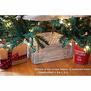BarnwoodUSA Christmas Tree Collar or Box Made of Reclaimed Wood Rustic Skirt Replacement Blocks Kids & Pets, Adds Farmhouse Charm Natural, Hook-&-Loop Strip Panels, 30x22.5 in., Whitewash