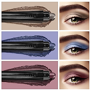 LUXAZA 3PCS Cream Eyeshadow Stick Sets,Neutral Metallic Makeup Pencil For Eyes,Eye Brightener Stick Highlighter Makeup,Waterproof & Long Lasting Eye Shadow Stick And Eyeliner Pen Set