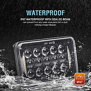 DOT Approved 60w 4x6 inch LED Headlights Rectangular Replacement H4651 H4652 H4656 H4666 H6545 with DRL Compatible with Peterbil Kenworth Freightinger Ford Probe Chevrolet Trucks