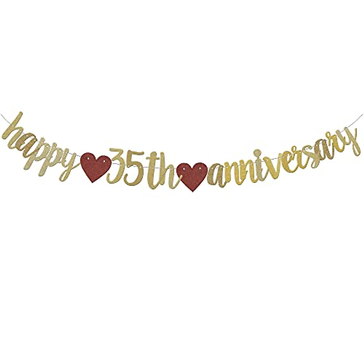 Happy 35TH Anniversary Banner Sign Gold Paper Glitter Party Decorations for 35TH Wedding Anniversary Party Supplies Letters Gold QWLQIAO
