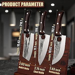 DRGSKL Kitchen Knife Set, Hand Forged Chef Knife Set with Full Tang Wood Handle, High Carbon Steel Butcher Knife Set for Meat Cutting Cleaver Knife Set for Vegetables Camping BBQ Ideal Gifts