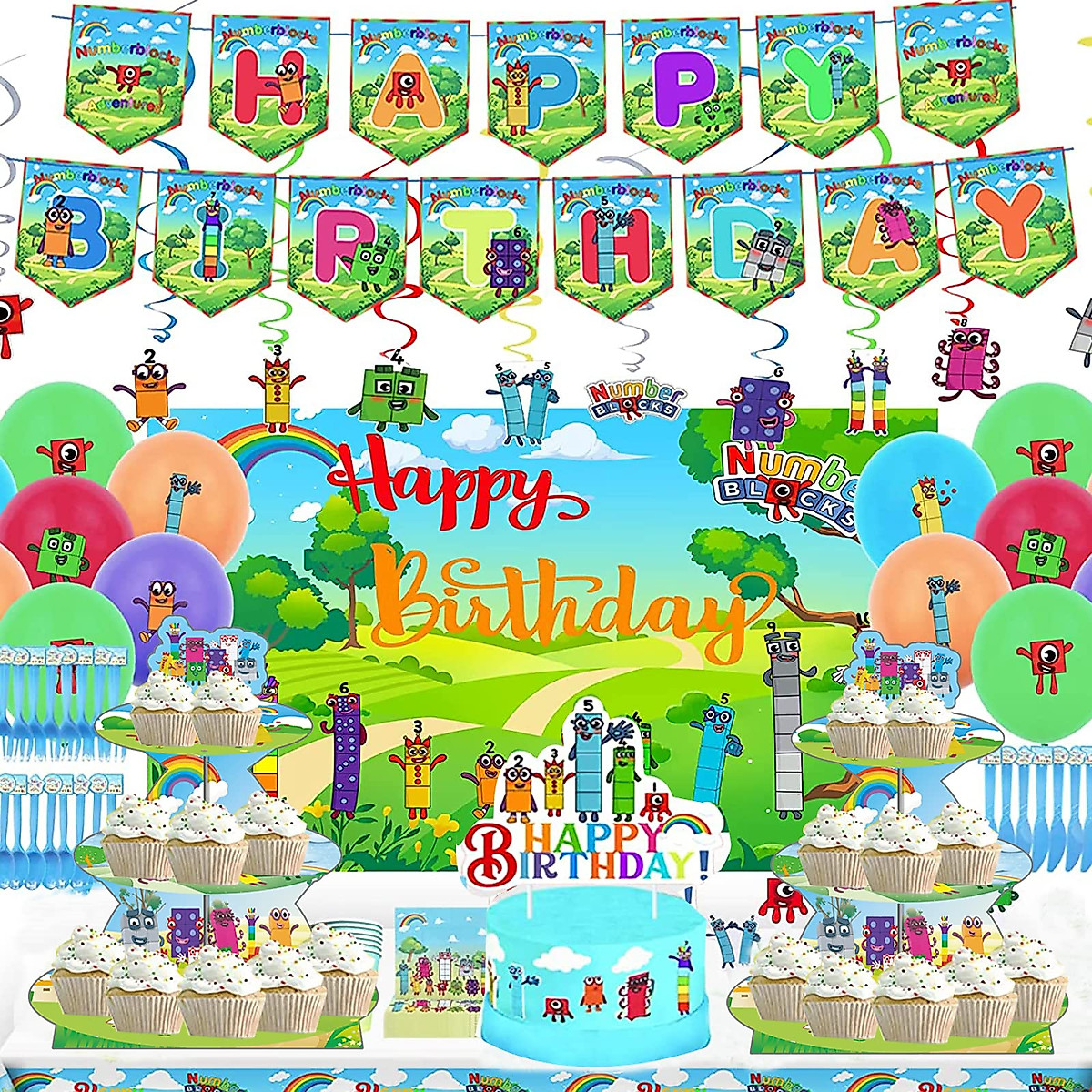 Number Blocks Cupcake Stand, Number Theme Birthday Party Decorations, 3-Tier Dessert Stand Birthday Party Supplies Numberblocks Cupcake Decor for Baby Shower Kids Birthday