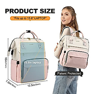 LOVEVOOK Laptop Backpack for Women Fashion Business Computer Backpacks Travel Bags Purse Doctor Nurse Work Backpack with USB Port, Fits 15.6-Inch Laptop Beige Pink