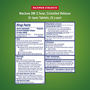 Mucinex DM Maximum Strength 12-Hour Expectorant and Cough Suppressant Tablets, 28 Count