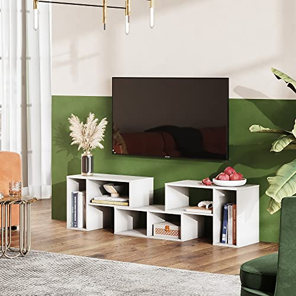 DEVAISE 3 Pieces Console TV Stand for 45 50 55 inch TV, TV Table Modern Entertainment Center Media Stand, Storage Bookcase Shelf for Living Room, White