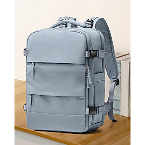 coowoz Large Travel Backpack For Women Men,Carry On Backpack Flight Approved,Hiking Backpack Waterproof Outdoor Rucksack Casual Daypack Fit 15.6 Inch Laptop Shoes Compartment (Gray Blue-L)