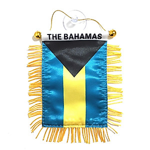 PRK 14 Bahamas Flags for Cars interiror Accessories Decal Stickers Small Mini Banners Hanging Rearview Mirror Accessory Style Design Homes Windows Sticks to Glass Quality Made Mini Banners