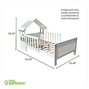 Little Partners Lil' House Toddler Bed - House Bed Design for Kids Bedroom Furniture - Children's Toddler Bed with Guard Rails, Low to Ground Modern Clean Design with Solid Wood (Soft White)