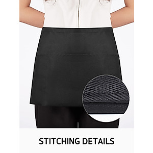 Syntus 2 Pack Server Apron with 3 Pockets, Waterdrop Resistant Waitress Waiter Waist Apron, 11.5-inch Black