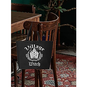 shop4ever Village Witch Halloween Trick or Treat Jumbo Heavy Canvas Tote Reusable Shopping Bag Black JUMBO 1