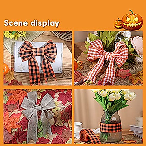 8 Rolls 32 Yards Fall Theme Ribbon Thanksgiving Wired Edge Ribbon Wrapping Ribbon Roll Autumn Decorative Ribbon for Autumn Harvest Thanksgiving Wreath Decoration (Buffalo Plaid Pattern)