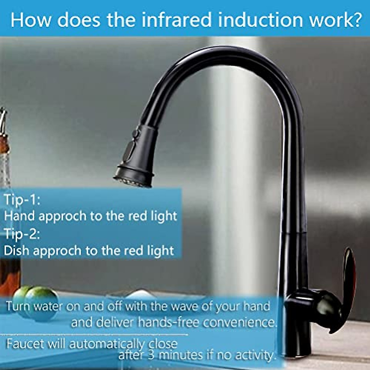 Touchless Kitchen Faucet Automatic Motion Sensor Activated Hands-Free Kitchen Sink Faucets 4Mode Pull Down Sprayer One/3 Hole Deck Plate, Kitchen Faucet for Sink w/ Smart Sensor, Auto Off