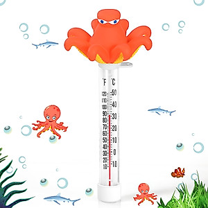 Floating Pool Thermometer, Large Display with String Easy to Read, Shatter Resistant, for Outdoor & Indoor Swimming Pools, Spas, Hot Tubs & Aquariums (Octopus)