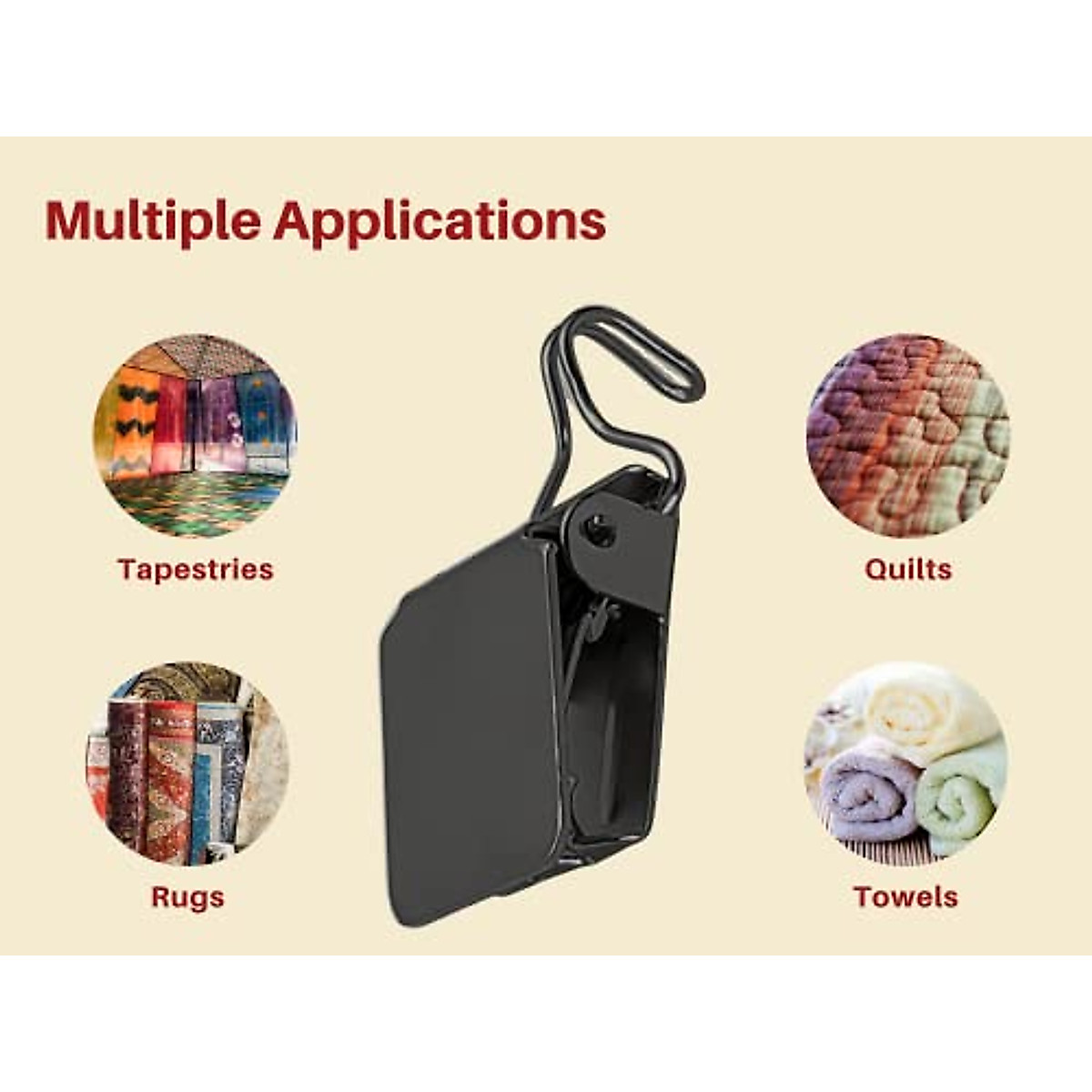 Small Tapestry Hangers (10 Pieces) Black Hook Based Clips for Wall Hanging Rugs and Paintings by Wise Linkers