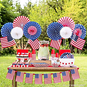 ALINK Red White Blue Patriotic Paper Straws, 100 American Flag Design Straws for Memorial Day /4th of July, Super Bowl, USA Themed Party