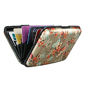 ELFISH Mini RFID Aluminum Wallet Credit Cards Holder Business Card Case Metal ID Case for Men Women（Flower Shadows