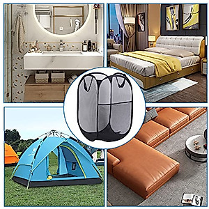 3 Pack Mesh Pop-Up Laundry Hamper, Large Dirty Clothes Baskets w Handles & Side Pocket, Collapsible Washing Laundry Basket, Portable Hamper Bag for Storage Travel (Black)