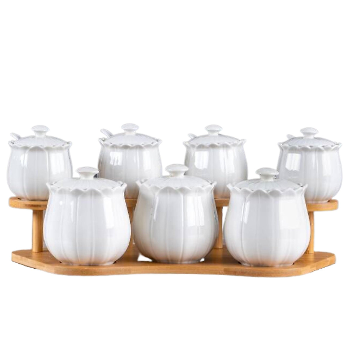 Acar 8 Pcs Spice Bowls Porcelain Condiment Pots, Porcelain Spice Jar, Porcelain Seasoning Jar with Porcelain Lid and BambooTray