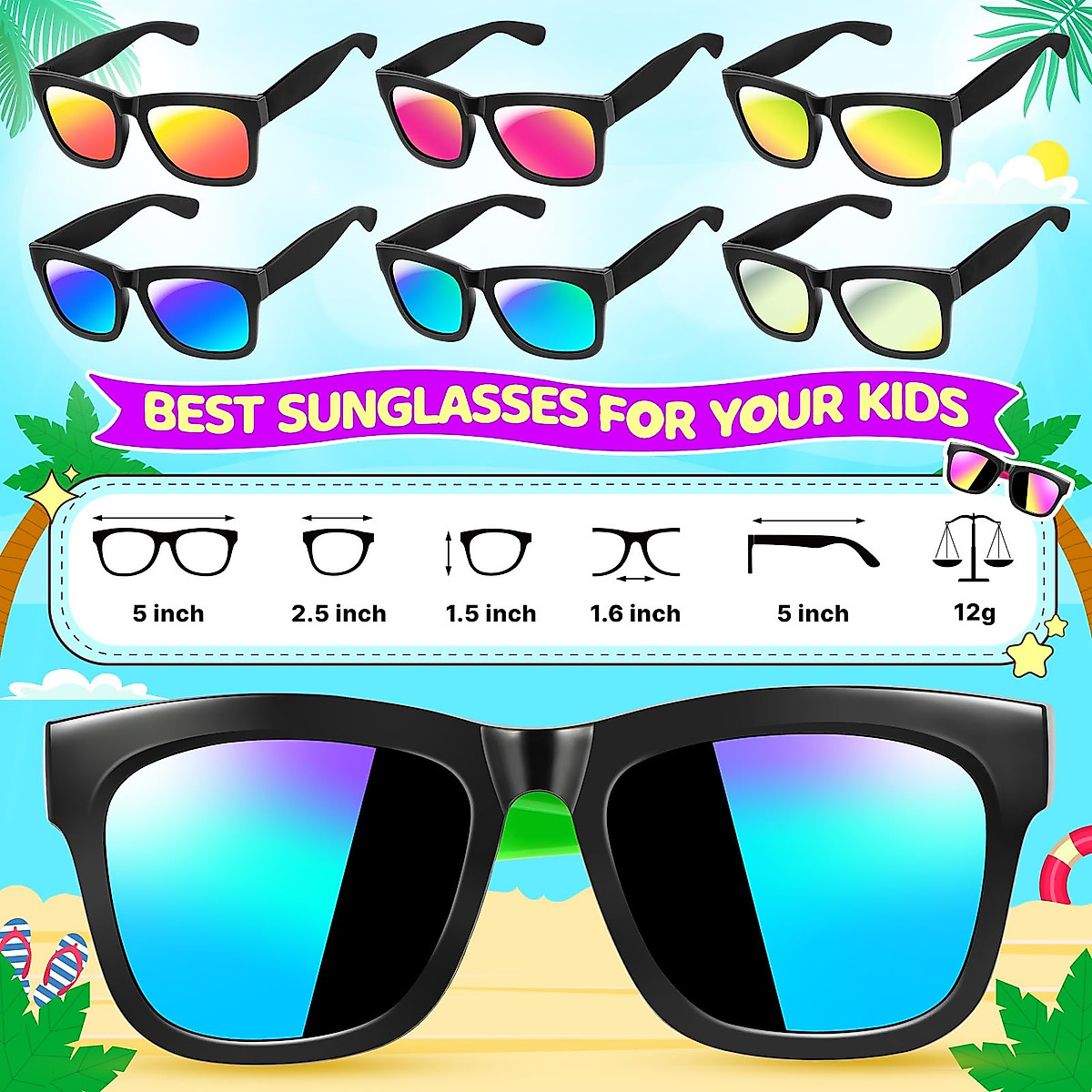 INNOCHEER Kids Sunglasses Bulk, 24 Pack Party Favors Sunglasses for Kids, Neon kids sunglasses party favors for Pool Party Beach Party Birthday Graduation Party Supplies, Goody Bag Favors for Kids