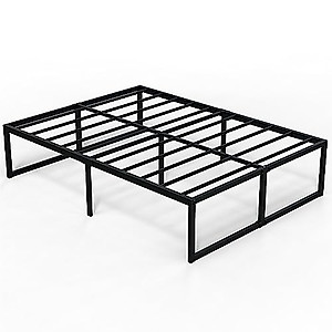 Richwanone 18 inch Full Bed Frame Metal Platform Mattress Foundation with Steel Slat Support, No Box Spring Needed, Easy Assembly, Black