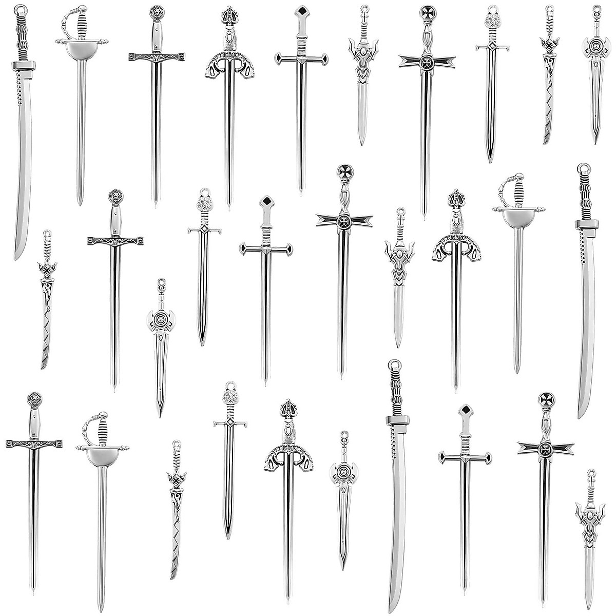 30 Pieces Antique Swords Knife Bookmark Sword Charms Pendants Bookmarks for Book Lovers Presents Reading Crafting DIY (Anti Silver)