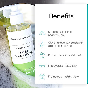 VITAMINS AND SEA BEAUTY, Amino Acid Gel Facial Cleanser, Gentle Purifying Pore Control Face Cleanser Wash with Sea Minerals and Collagen, 8 Fl Oz
