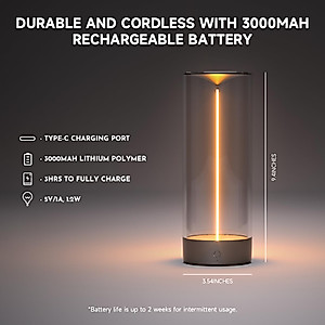 AUGE LIGHT Minimalist Desk Lamp Cordless Table Lamps LED Rechargeable Modern Nightstand Lights Dimmable with 3 Levels for Gaming, Home Office, Bedroom, Living Room, Kitchen, Bar, Restaurant