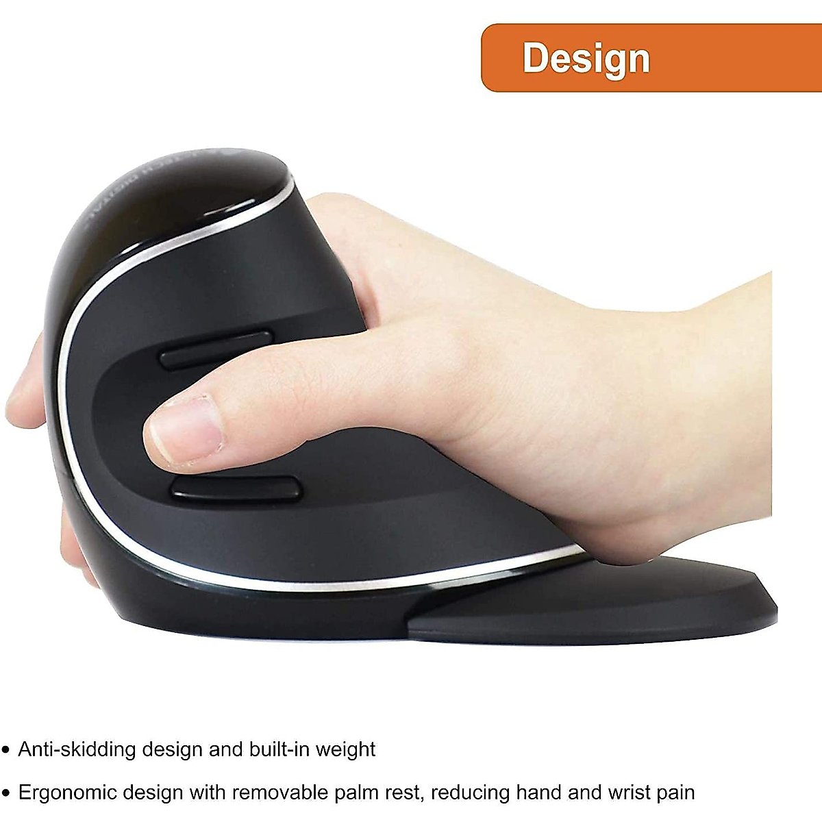 J-Tech Digital Wireless Ergonomic Vertical USB Mouse with Adjustable Sensitivity (600/1000/1600 DPI), Scroll Endurance, Removable Palm Rest & Thumb Buttons [V628P]