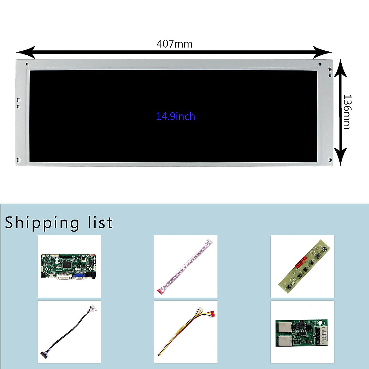 VSDISPLAY 14.9" 1280x390 LCD Screen LTA149B780F with HD-MI DVI VGA Audio Controller Board M.NT68676, for DIY 1up Cabinet/Car Gauge Cluster/Digital Marquee Monitor