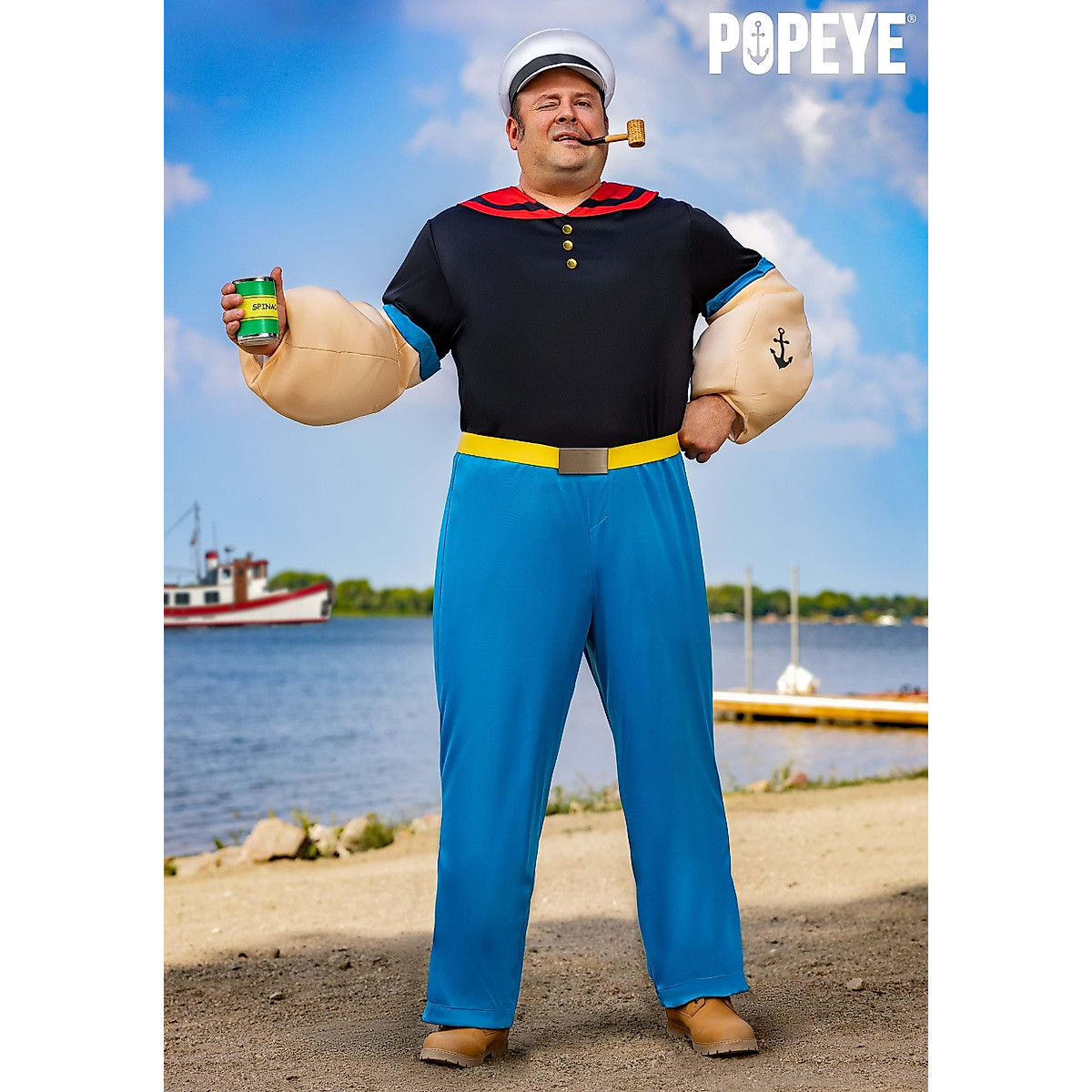 Fun Costumes Mens Plus Size Deluxe Popeye The Sailor Man Costume with Hat and Pipe, Halloween Outfit for Adults 4X