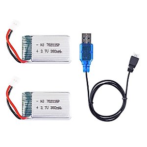 2 Pcs 3.7V 380mAh 20C 702035 Rechargeable Lipo Battery with USB Charger for Hubsan X4 H107 MJX F47 DFD F180 Quadcopter RC Drone Spare Parts