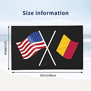 ADOSIA American and Belgium Flag Beach Towel 32x52in Oversized Soft Absorbent Beach Towel