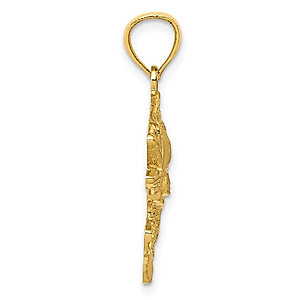 14k Gold Polished Textured Bass Pendant QK5356