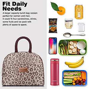 BALORAY Insulated Lunch Bag for Women Men Reusable Lunch Box for Adults, Large Lunch Cooler Tote Bag for Work Office School Picnic (G-197L Brown Leopard)