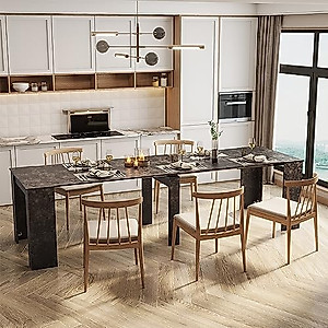 Extendable Dining Table with Extension Leaves Holder, Mid Century Modern Console Table 20" to 118.5" Folding Kitchen Table, Versatile Space Saving Desk Furniture, Accent Table Small Tea Table,Marble